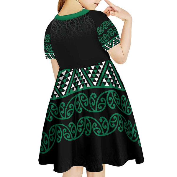 Maori Taniko Patterns Kid Short Sleeve Dress Pounamu Niho Taniwha Mix ...