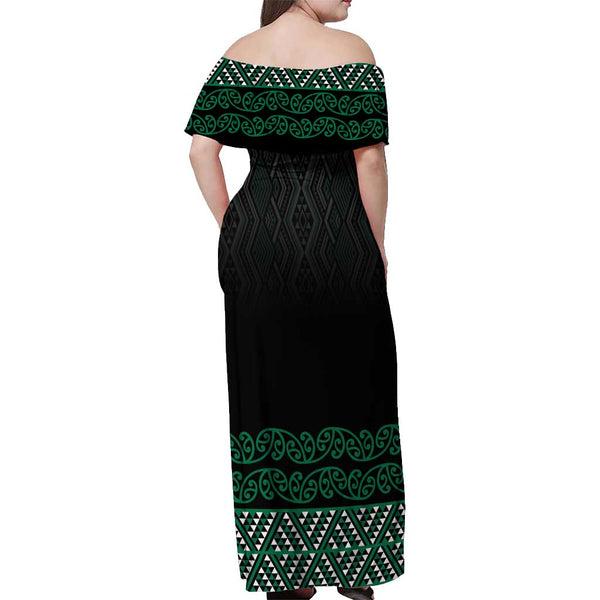 Maori Taniko Patterns Off Shoulder Maxi Dress Pounamu Niho Taniwha Mix ...