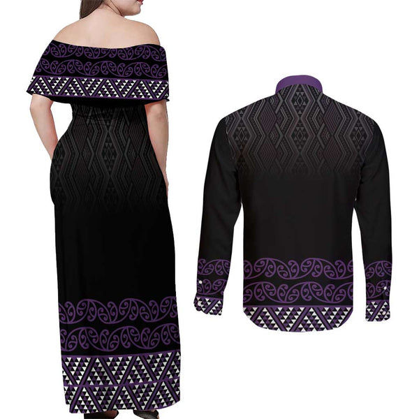 Maori Taniko Patterns Couples Matching Off Shoulder Maxi Dress and Long ...