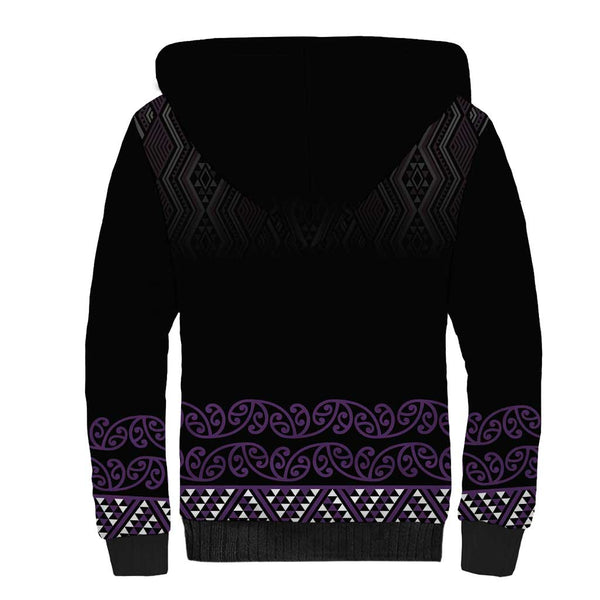 Maori Taniko Patterns Sherpa Hoodie Purple Niho Taniwha Mix Paatiki ...