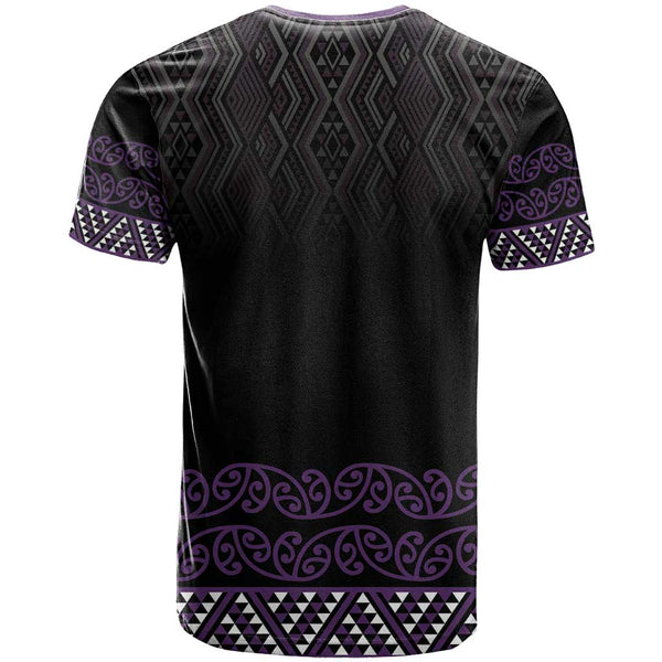 Maori Taniko Patterns T Shirt Purple Niho Taniwha Mix Paatiki Motifs LT7