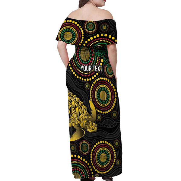 Vanuatu Personalized Aboriginal Arts Off Shoulder Maxi Dress Turtle and ...
