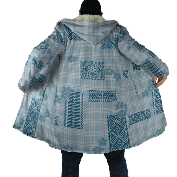 Hawaiian Quilt Tapa On Cold Blue Palaka Motifs Cloak LT7