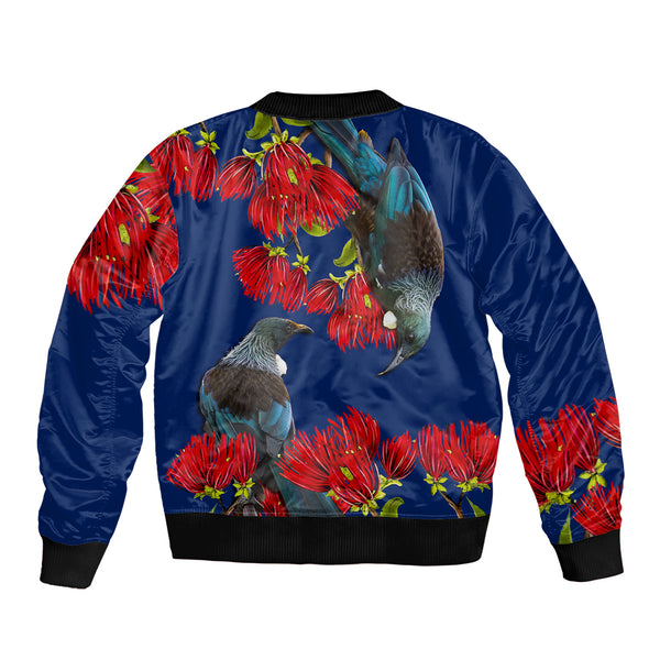 New Zealand Pohutukawa with Tui Birds Sleeve Zip Bomber Jacket Version ...