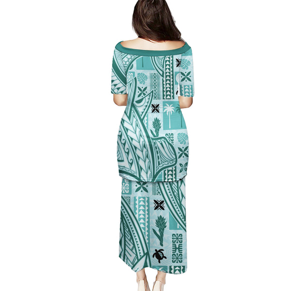 Samoa Tapa Puletasi Siapo Mix Tatau Patterns - Teal LT7