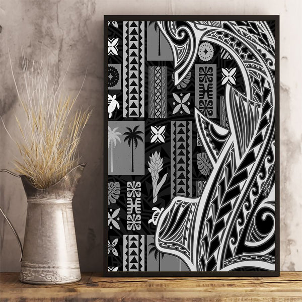 Samoa Tapa Canvas Wall Art Siapo Mix Tatau Patterns - Black LT7