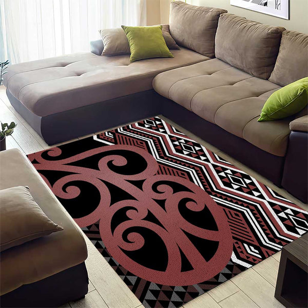 Maori Taniko Patterns Area Rug Brown Patiki Motifs Mix Whakairo Ngaru LT7