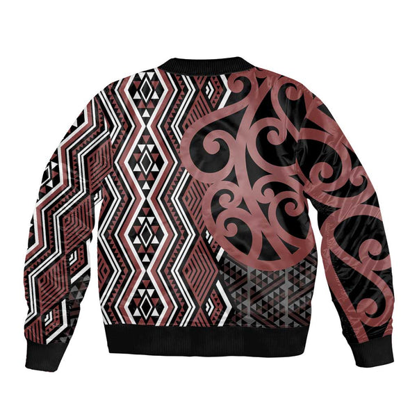 Maori Taniko Patterns Bomber Jacket Brown Patiki Motifs Mix Whakairo ...