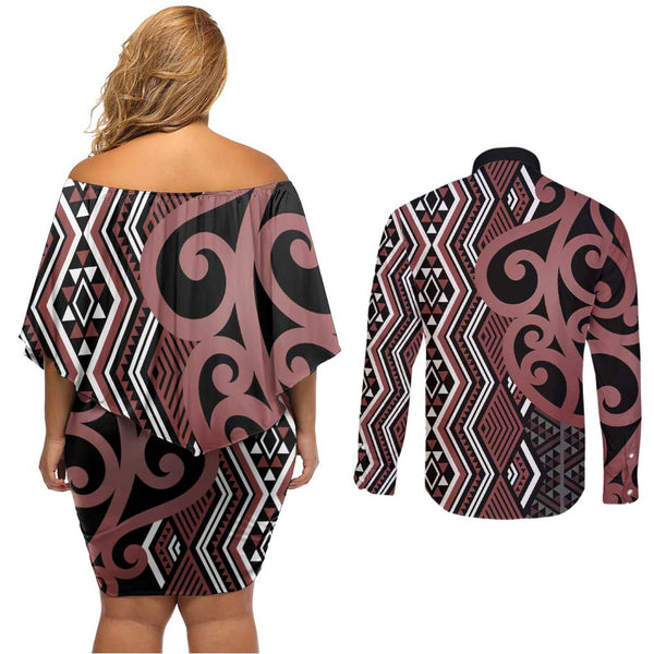 Maori Taniko Patterns Couples Matching Off Shoulder Short Dress and ...