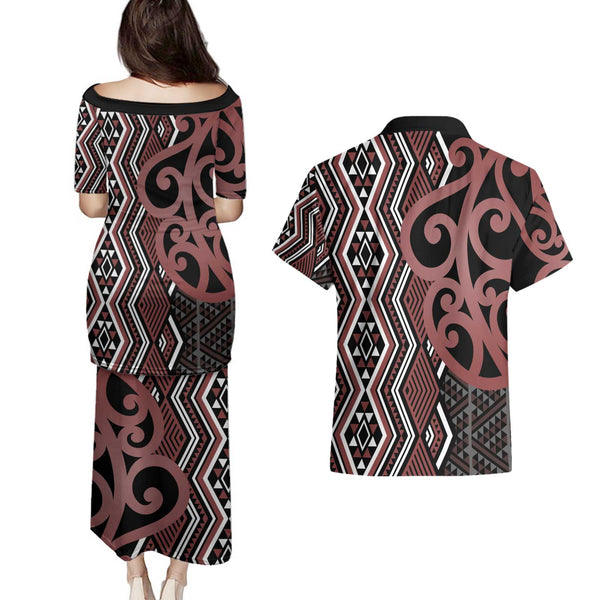 Maori Taniko Patterns Couples Matching Puletasi and Hawaiian Shirt ...