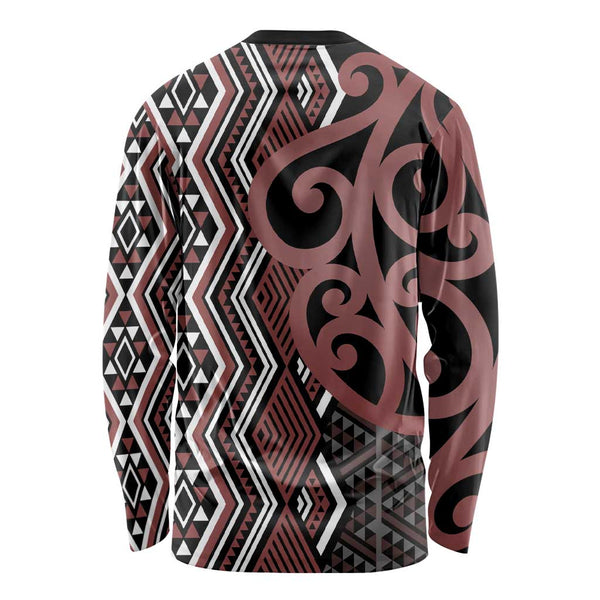 Maori Taniko Patterns Long Sleeve Shirt Brown Patiki Motifs Mix ...
