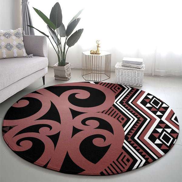 Maori Taniko Patterns Round Carpet Brown Patiki Motifs Mix Whakairo ...