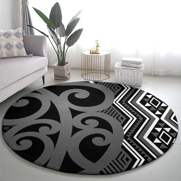 Maori Taniko Patterns Round Carpet Black Patiki Motifs Mix Whakairo ...