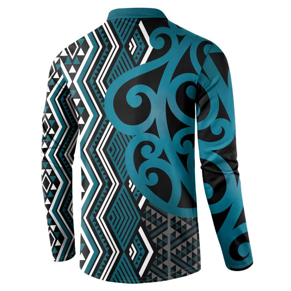 Maori Taniko Patterns Button Sweatshirt Azure Patiki Motifs Mix ...