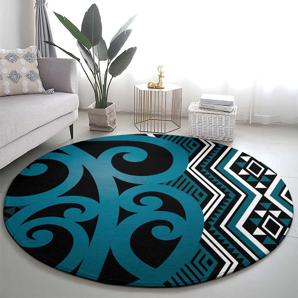 Maori Taniko Patterns Round Carpet Azure Patiki Motifs Mix Whakairo ...