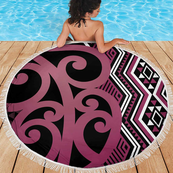 Maori Taniko Patterns Beach Blanket Pink Patiki Motifs Mix Whakairo ...