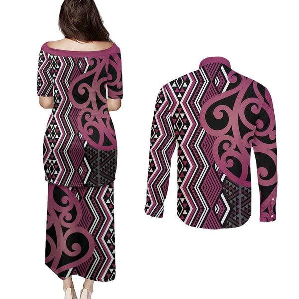 Maori Taniko Patterns Couples Matching Puletasi and Long Sleeve Button ...