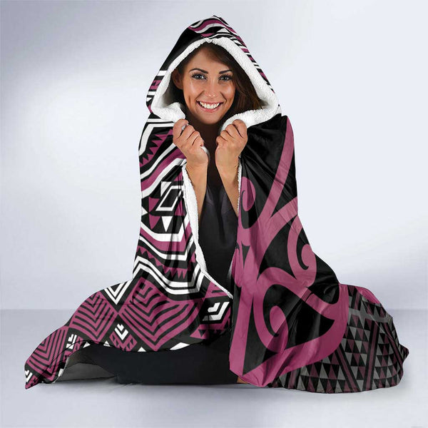 Maori Taniko Patterns Hooded Blanket Pink Patiki Motifs Mix Whakairo ...