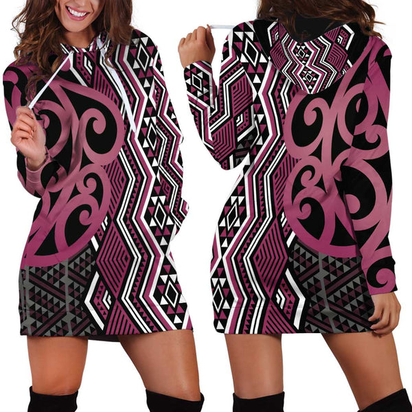 Maori Taniko Patterns Hoodie Dress Pink Patiki Motifs Mix Whakairo ...