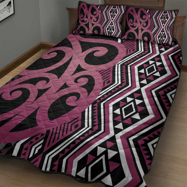 Maori Taniko Patterns Quilt Bed Set Pink Patiki Motifs Mix Whakairo ...
