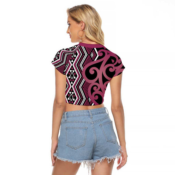 Maori Taniko Patterns Raglan Cropped T Shirt Pink Patiki Motifs Mix ...