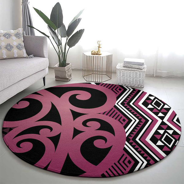 Maori Taniko Patterns Round Carpet Pink Patiki Motifs Mix Whakairo ...