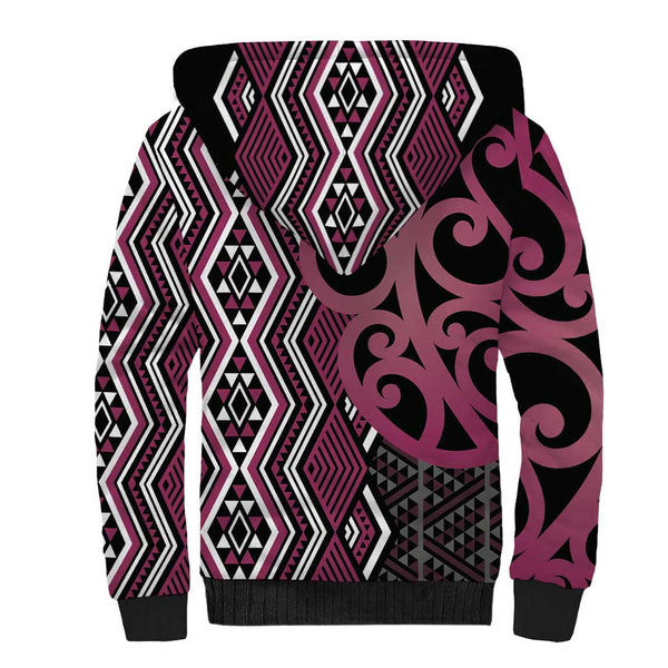 Maori Taniko Patterns Sherpa Hoodie Pink Patiki Motifs Mix Whakairo ...
