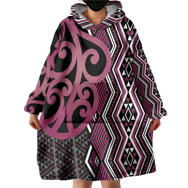 Maori Taniko Patterns Wearable Blanket Hoodie Pink Patiki Motifs Mix ...