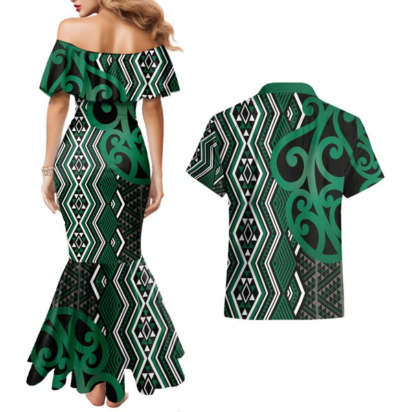 Maori Taniko Patterns Couples Matching Mermaid Dress and Hawaiian Shirt ...