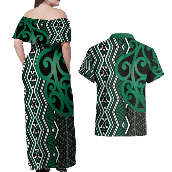 Maori Taniko Patterns Couples Matching Off Shoulder Maxi Dress and ...