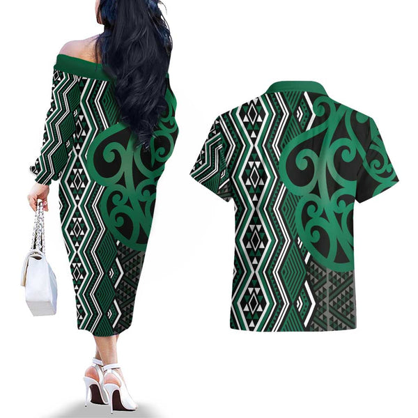 Maori Taniko Patterns Couples Matching Off The Shoulder Long Sleeve ...