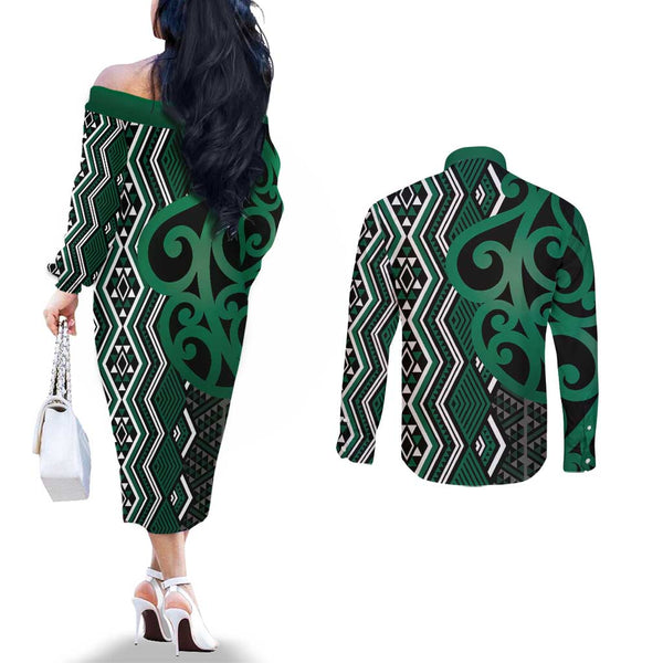 Maori Taniko Patterns Couples Matching Off The Shoulder Long Sleeve ...