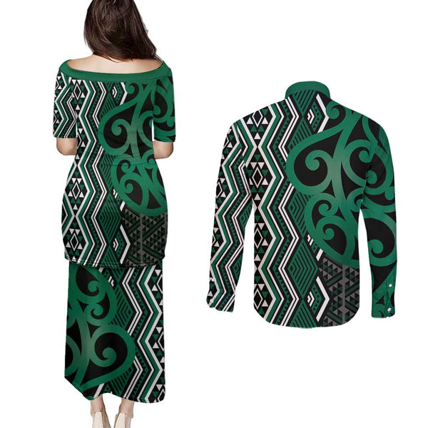Maori Taniko Patterns Couples Matching Puletasi and Long Sleeve Button ...