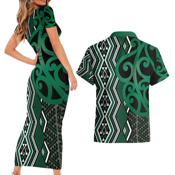 Maori Taniko Patterns Couples Matching Short Sleeve Bodycon Dress and ...