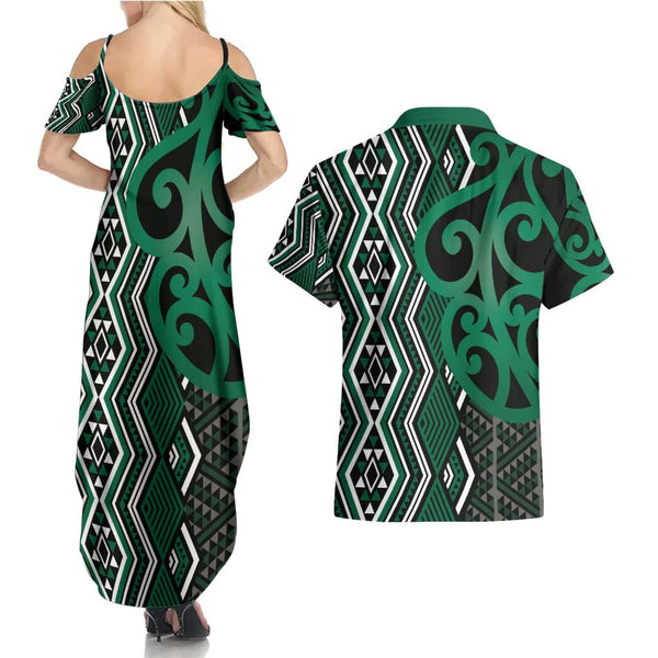 Maori Taniko Patterns Couples Matching Summer Maxi Dress and Hawaiian ...