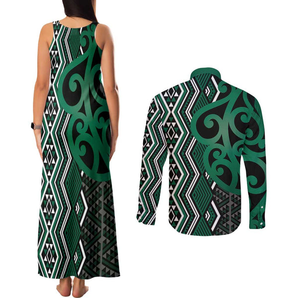 Maori Taniko Patterns Couples Matching Tank Maxi Dress and Long Sleeve ...
