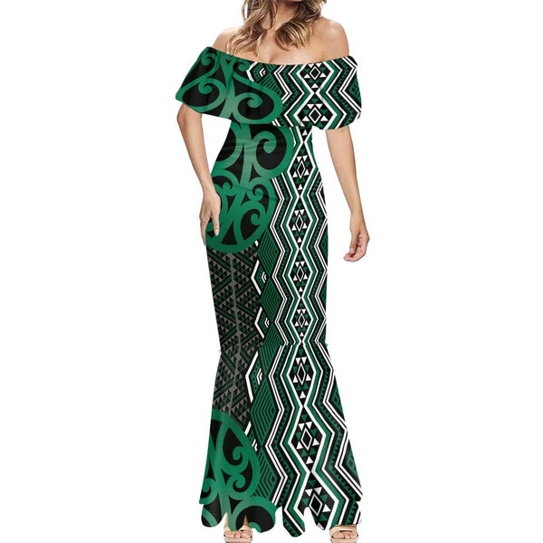 Maori Taniko Patterns Mermaid Dress Pounamu Patiki Motifs Mix Whakairo ...