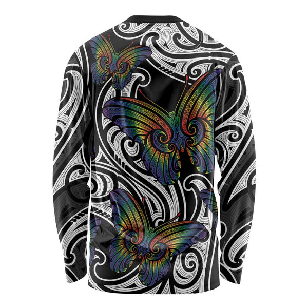 Aotearoa Takatapui Pride Long Sleeve Shirt Rainbow Butterfly - Free To ...