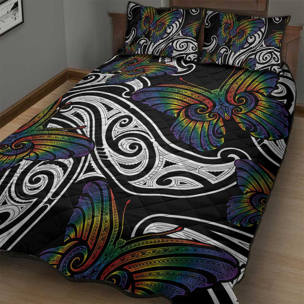 Aotearoa Takatapui Pride Quilt Bed Set Rainbow Butterfly - Free To Love LT7