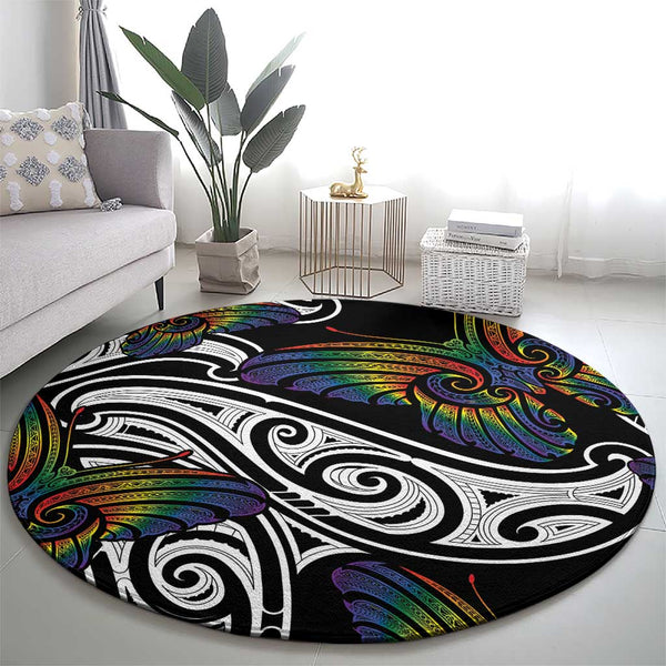 Aotearoa Takatapui Pride Round Carpet Rainbow Butterfly - Free To Love LT7