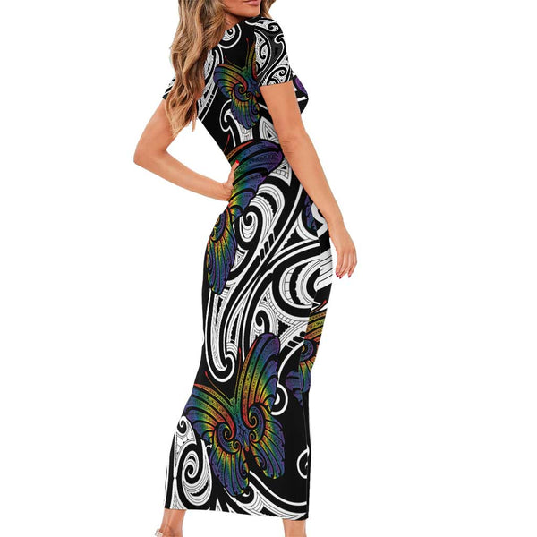 Aotearoa Takatapui Pride Short Sleeve Bodycon Dress Rainbow Butterfly ...