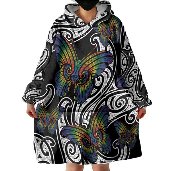 Aotearoa Takatapui Pride Wearable Blanket Hoodie Rainbow Butterfly ...