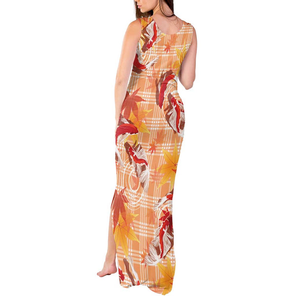 Orange Palaka Hawaii Aloha Tank Maxi Dress Koi Pond Mix Japanese Maple LT7