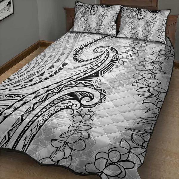 Polynesia Plumeria Lei Quilt Bed Set White Curves Motif LT7