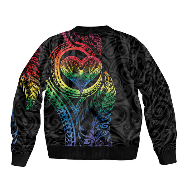New Zealand Pride Sleeve Zip Bomber Jacket Takatapui Rainbow Fern LT7