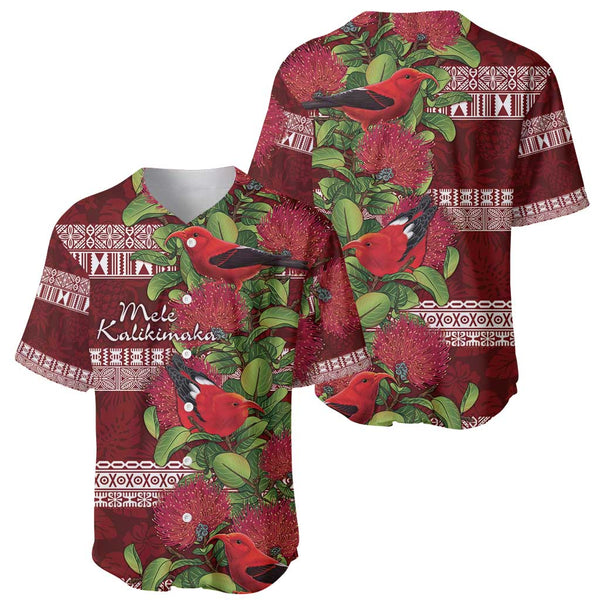 Hawaii Christmas Mele Kalikimaka Baseball Jersey I'iwi Bird on Ohia ...