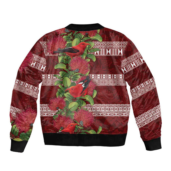 Hawaii Christmas Mele Kalikimaka Sleeve Zip Bomber Jacket I'iwi Bird on ...