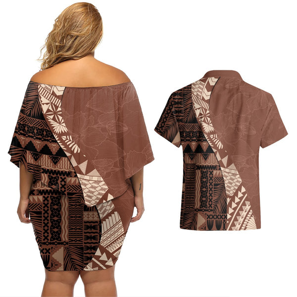 Bula Fiji Couples Matching Off Shoulder Short Dress and Hawaiian Shirt ...