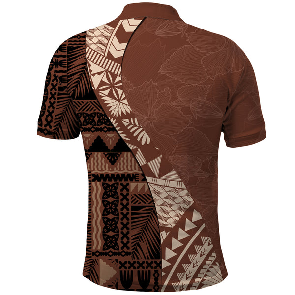 Bula Fiji Polo Shirt Tribal Masi Tapa - Brown LT7