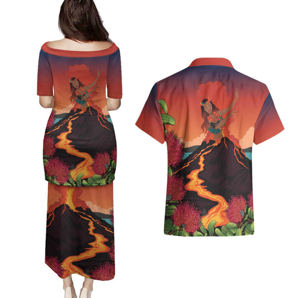 Hawaii Kilauea Volcano Couples Matching Puletasi and Hawaiian Shirt ...